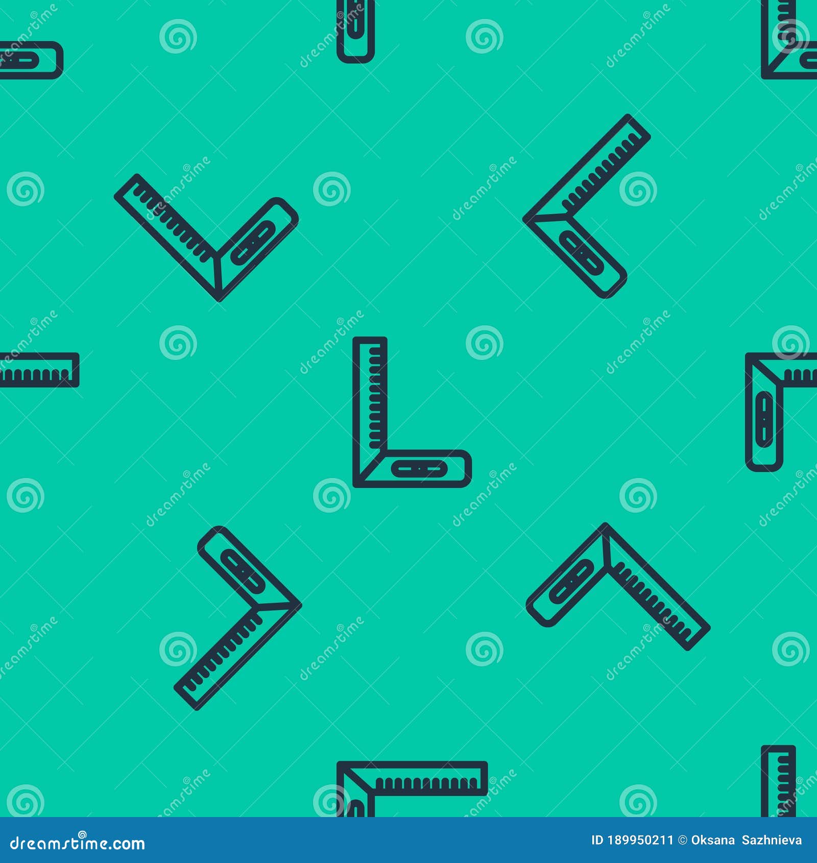 Blue Line Corner Ruler Icon Isolated Seamless Pattern on Green ...