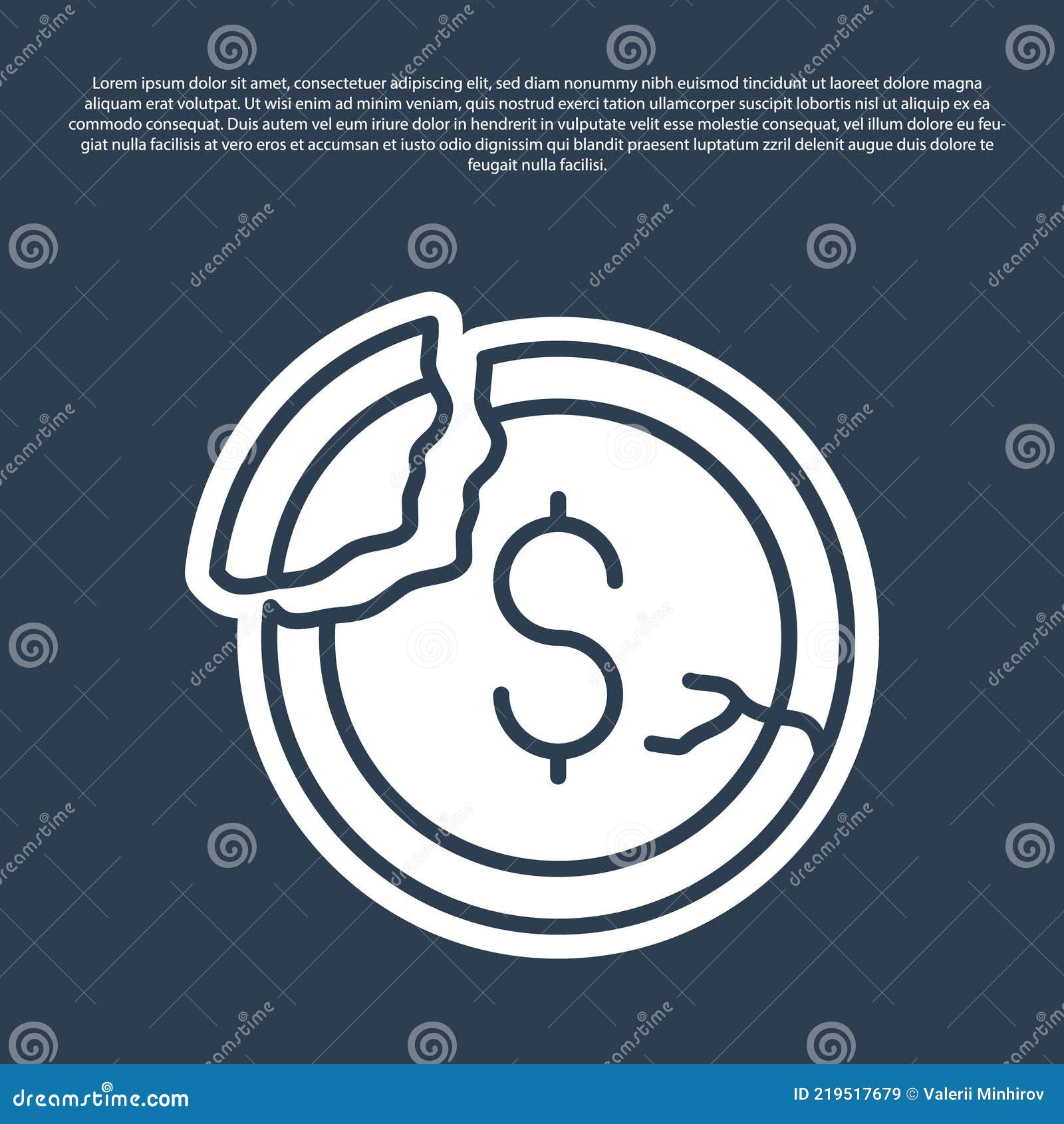 Blue Line Dollar Rate Decrease Icon Isolated on Blue Background. Cost Reduction. Money Symbol ...