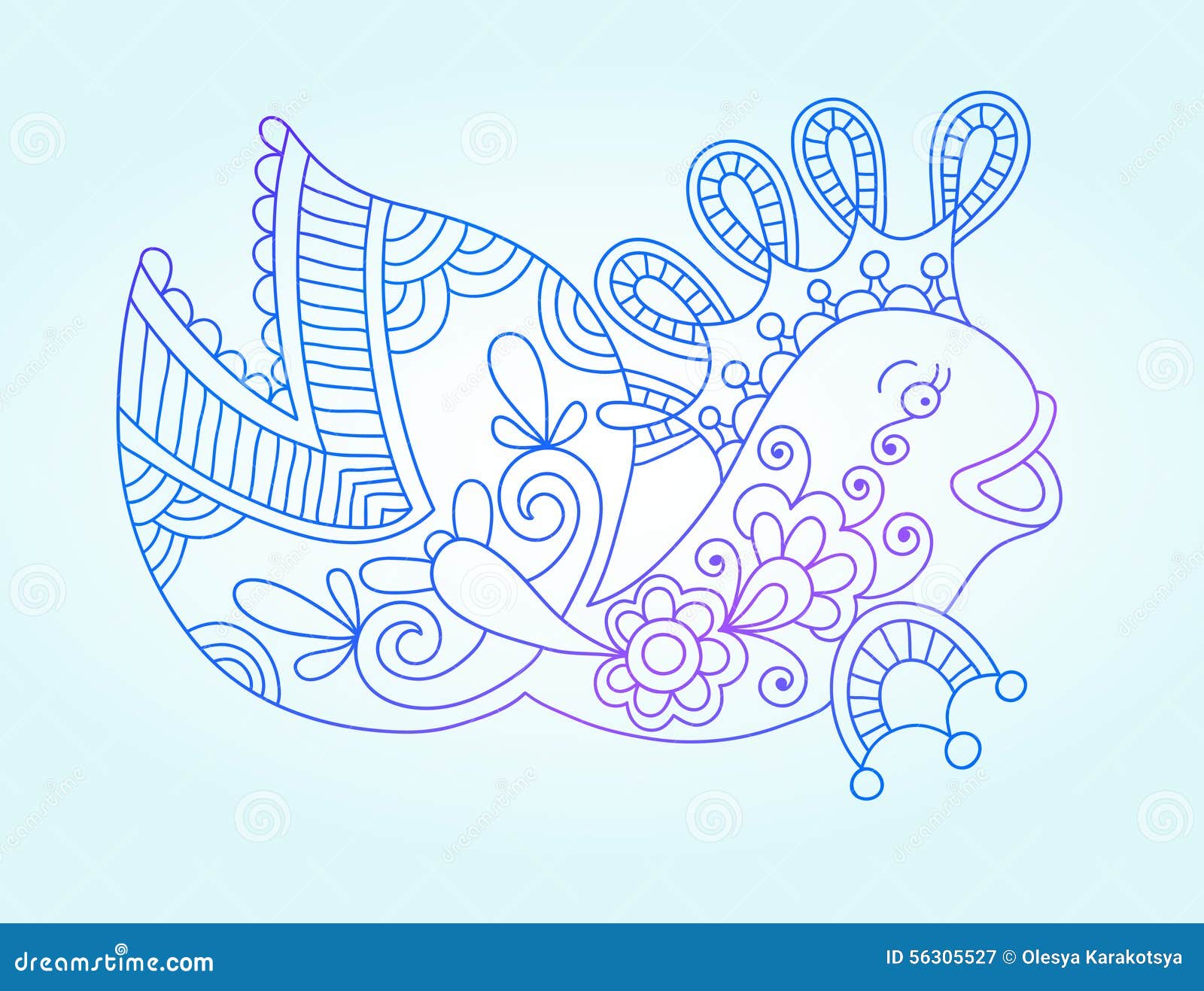 Blue Line Drawing of Sea Monster, Underwater Stock Vector ...
