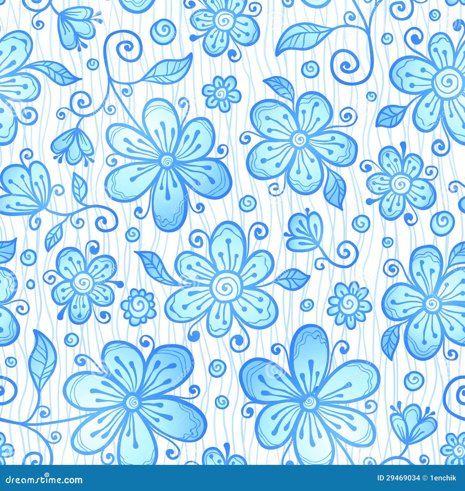 Blue Line Drawn Flowers Seamless Pattern Stock Images - Image: 29469034