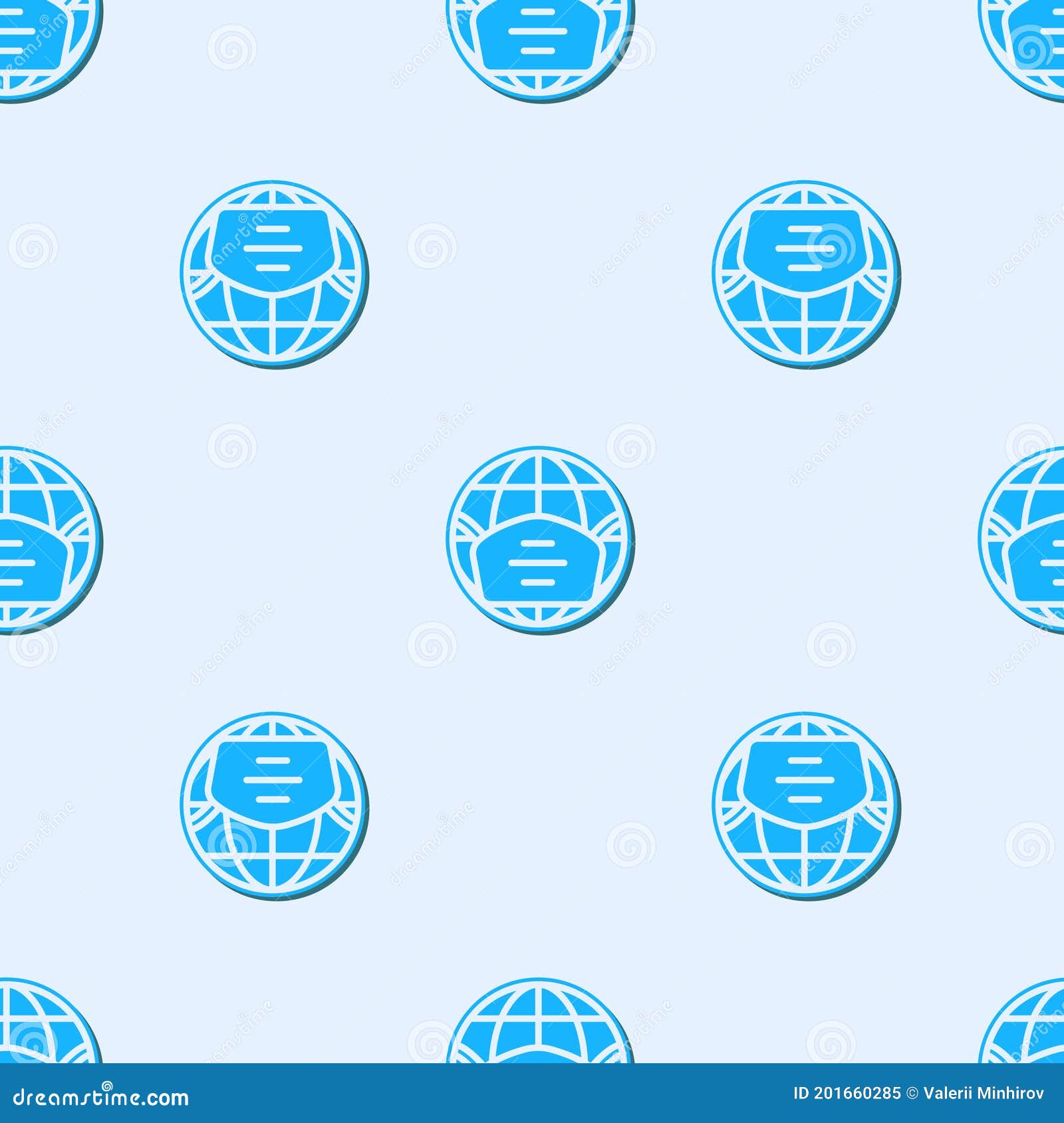 Blue Line Earth Globe with Medical Mask Icon Isolated Seamless Pattern ...
