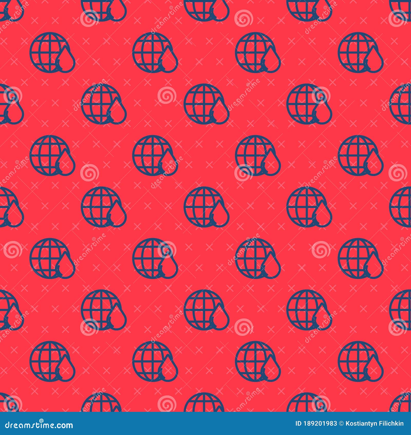 Blue Line Earth Planet in Water Drop Icon Isolated Seamless Pattern on ...