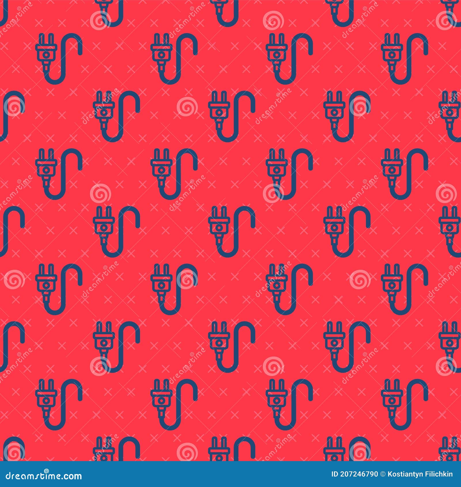 Blue Line Electric Plug Icon Isolated Seamless Pattern on Red ...