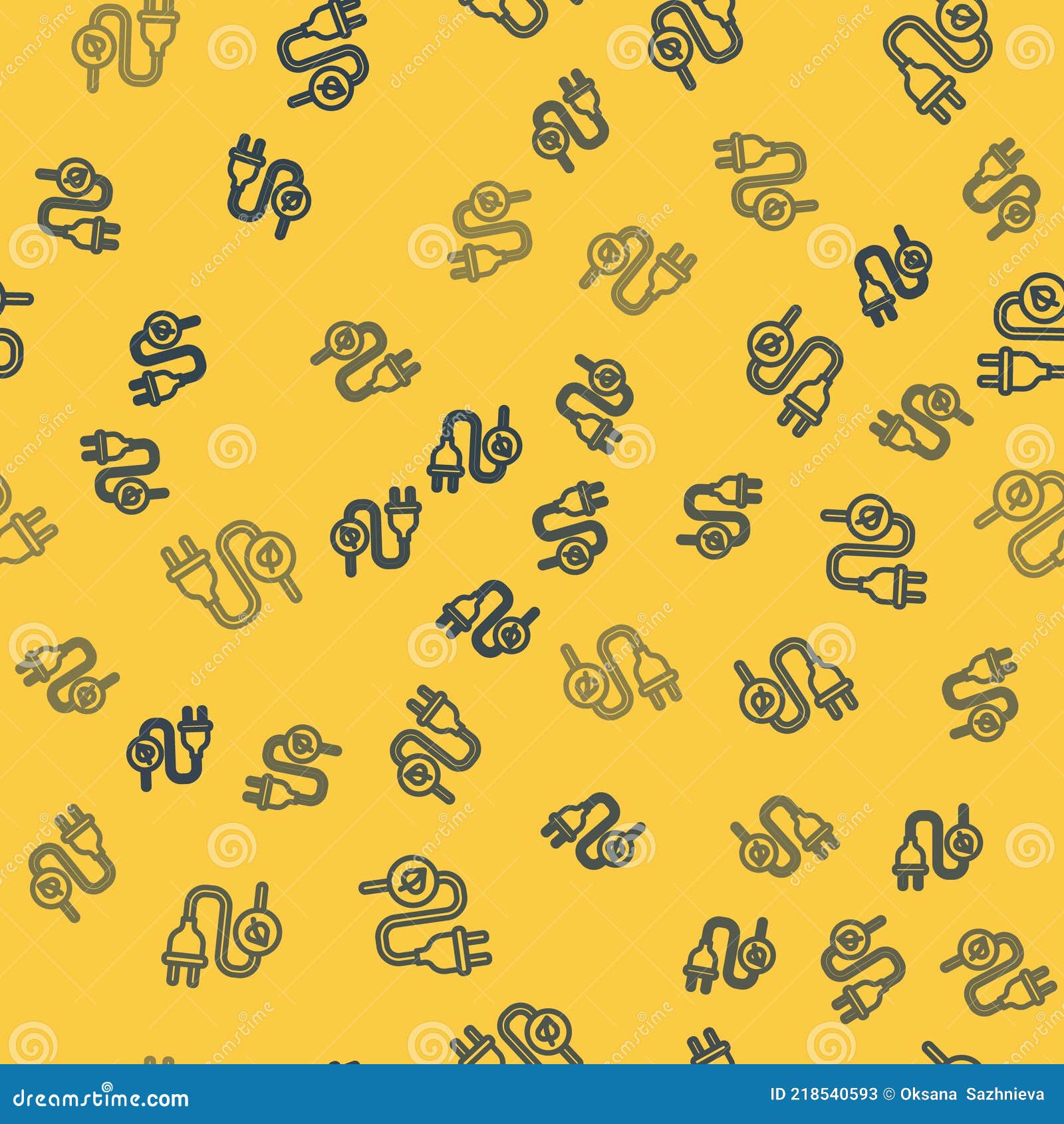 Blue Line Electric Saving Plug in Leaf Icon Isolated Seamless Pattern ...