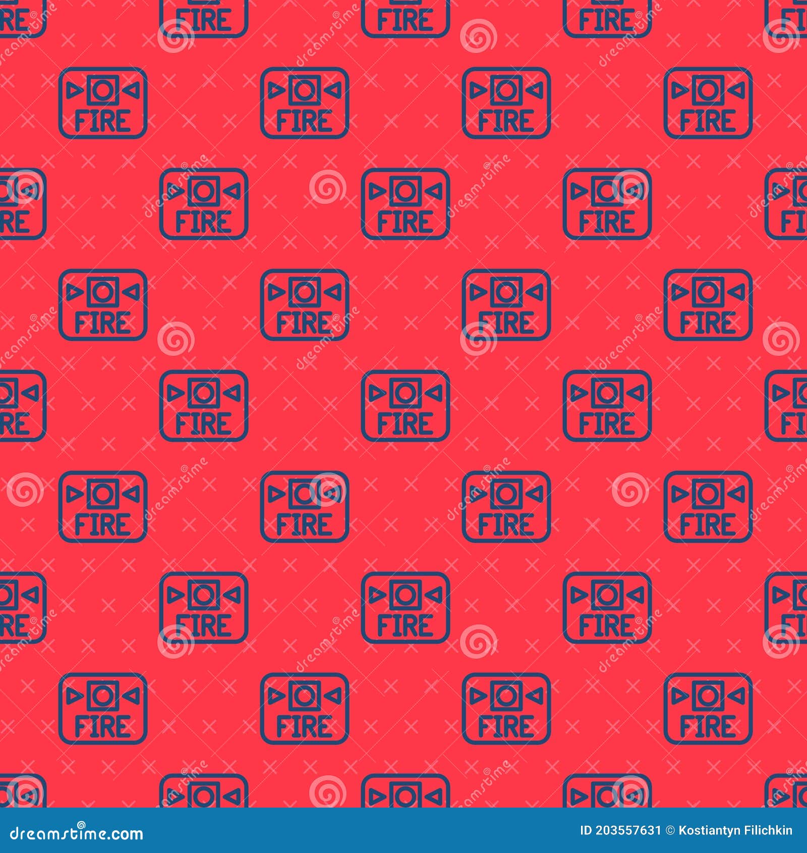 Blue Line Fire Alarm System Icon Isolated Seamless Pattern on Red ...