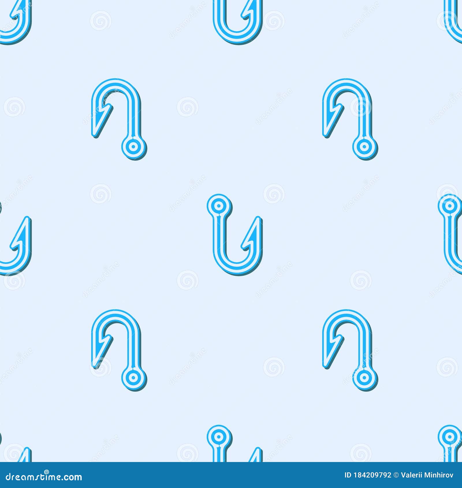 Blue Line Fishing Hook Icon Isolated Seamless Pattern on Grey ...
