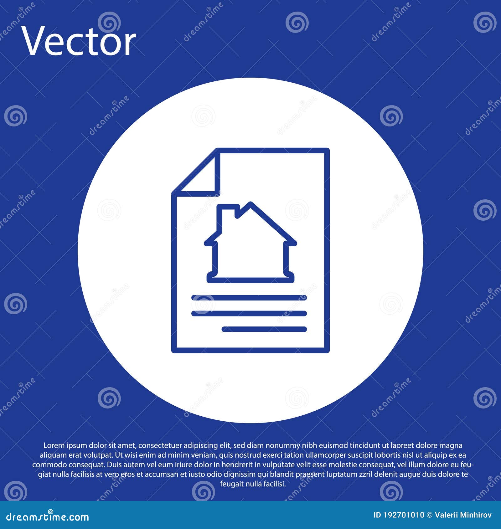 Blue Line House Contract Icon Isolated on Blue Background. Contract ...
