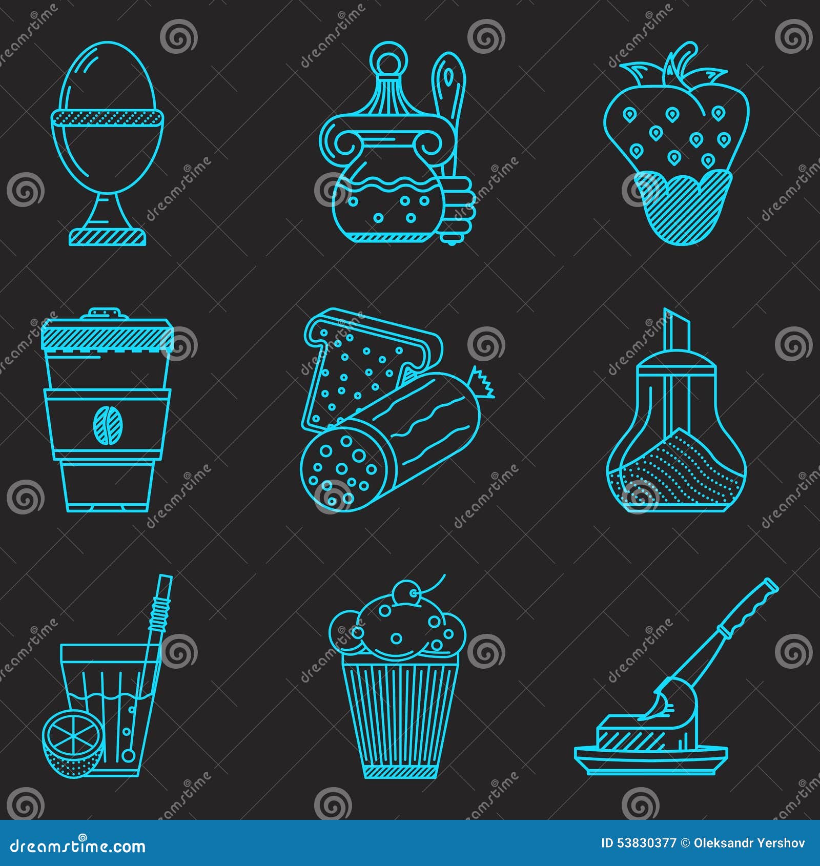 Blue Line Icons for Breakfast Menu Stock Illustration - Illustration of ...