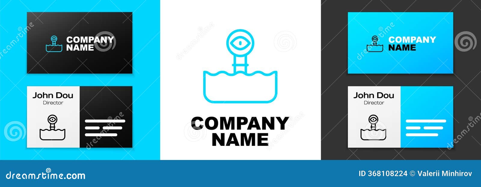 Set Line Periscope In The Waves Above The Water Icon Isolated On Black ...