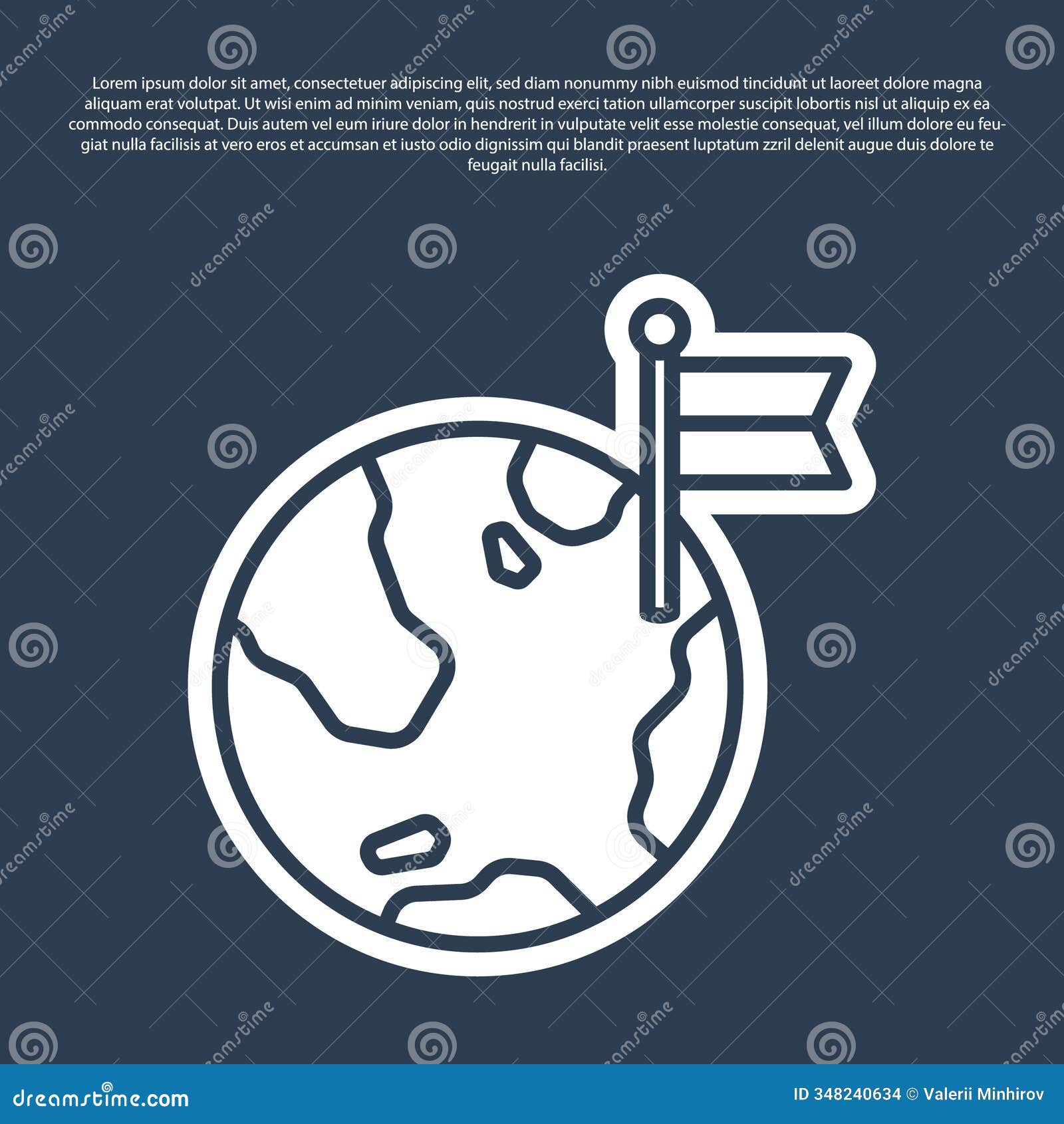 Blue Line Planet with Flag Icon Isolated on Blue Background. Victory ...