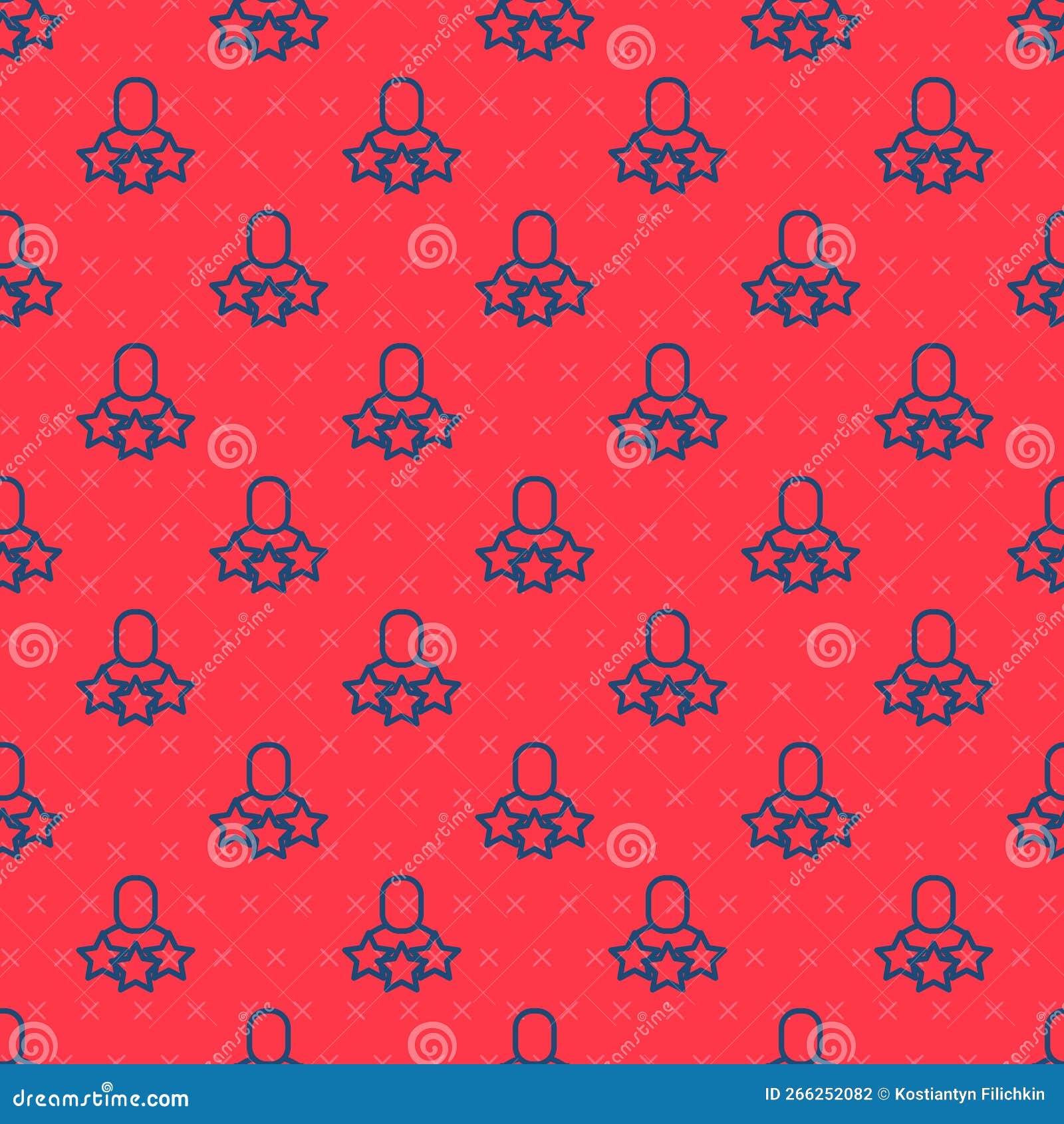 Blue Line Productive Human Icon Seamless Pattern on Red Background ...