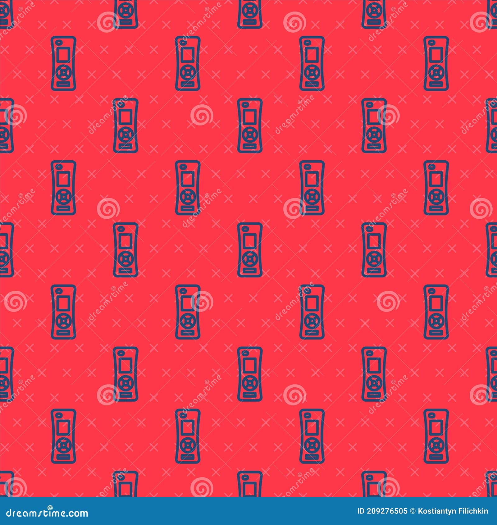 Blue Line Remote Control Icon Isolated Seamless Pattern on Red ...