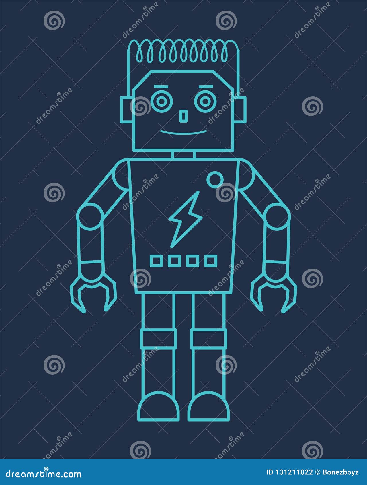Blue Line Robot with Claw Hand Illustration Stock Vector - Illustration ...
