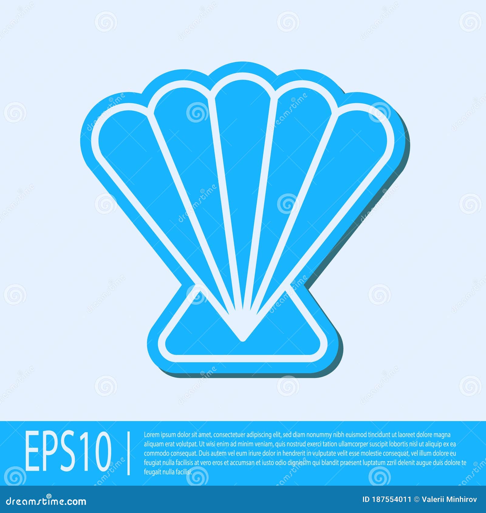 Blue Line Scallop Sea Shell Icon Isolated on Grey Background. Seashell ...