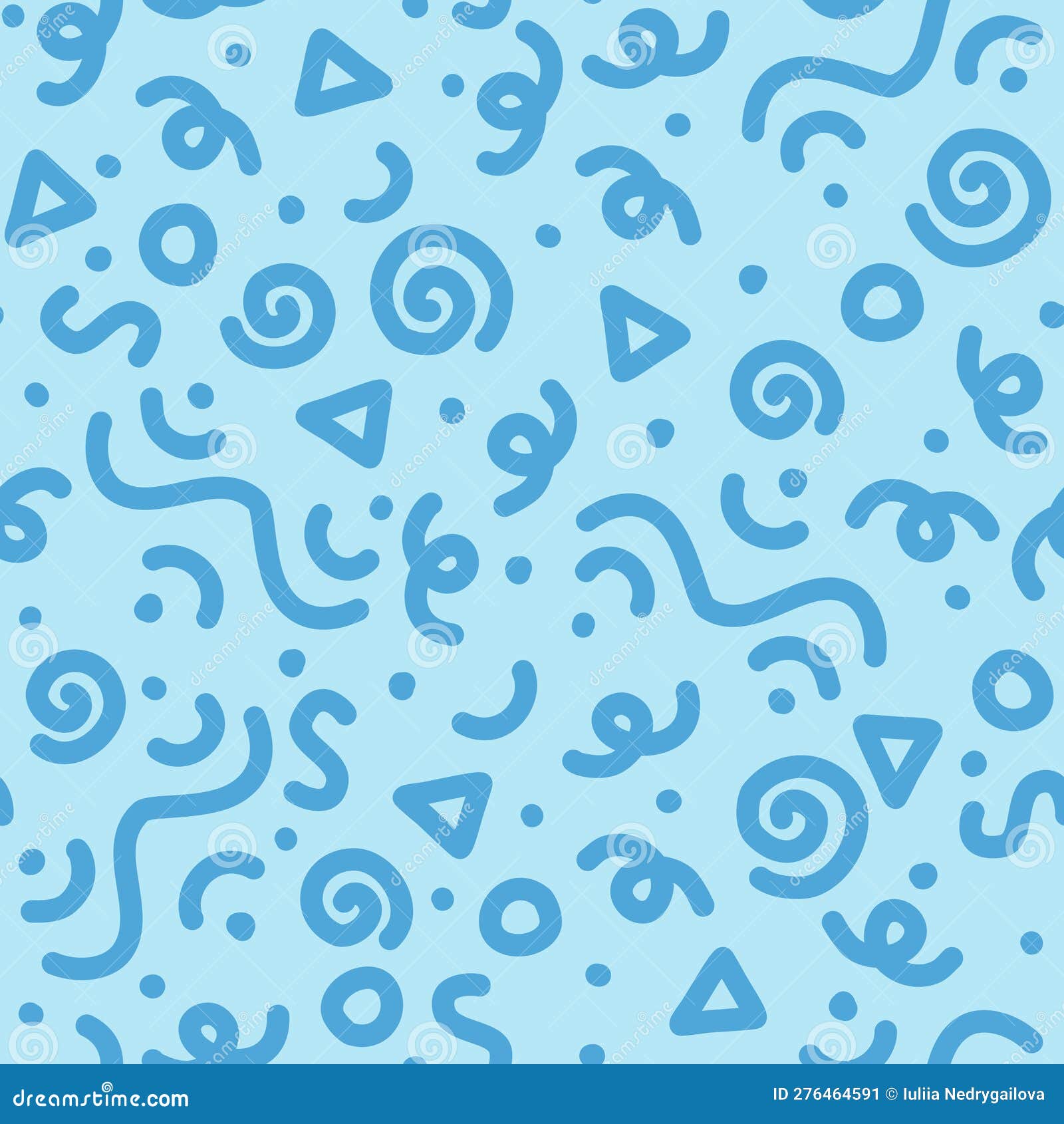 Blue Line Squiggle Doodle Seamless Pattern in Memphis Style, Abstract ...