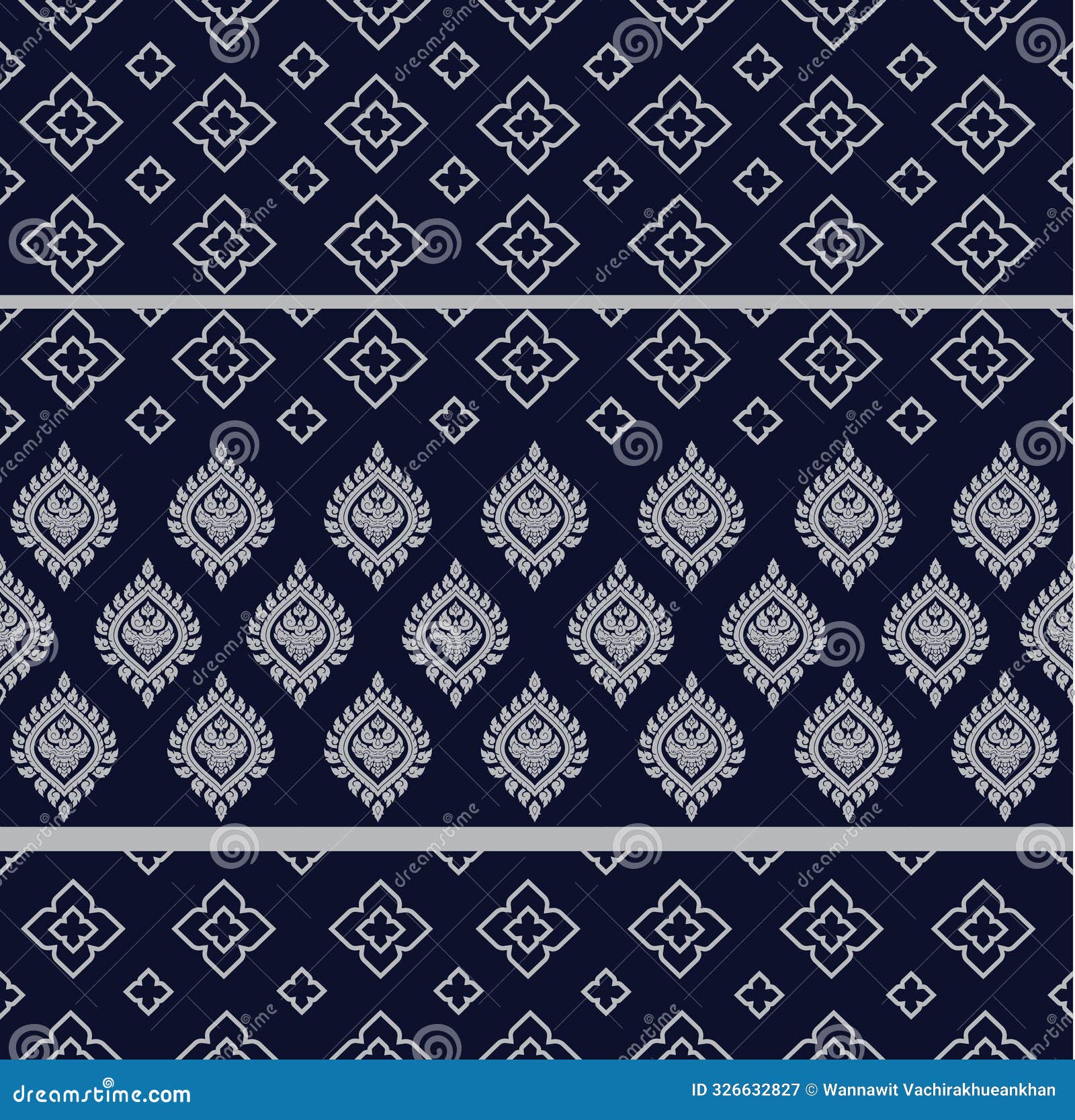 Blue Line Thai Art Seamless Pattern Background Stock Illustration ...