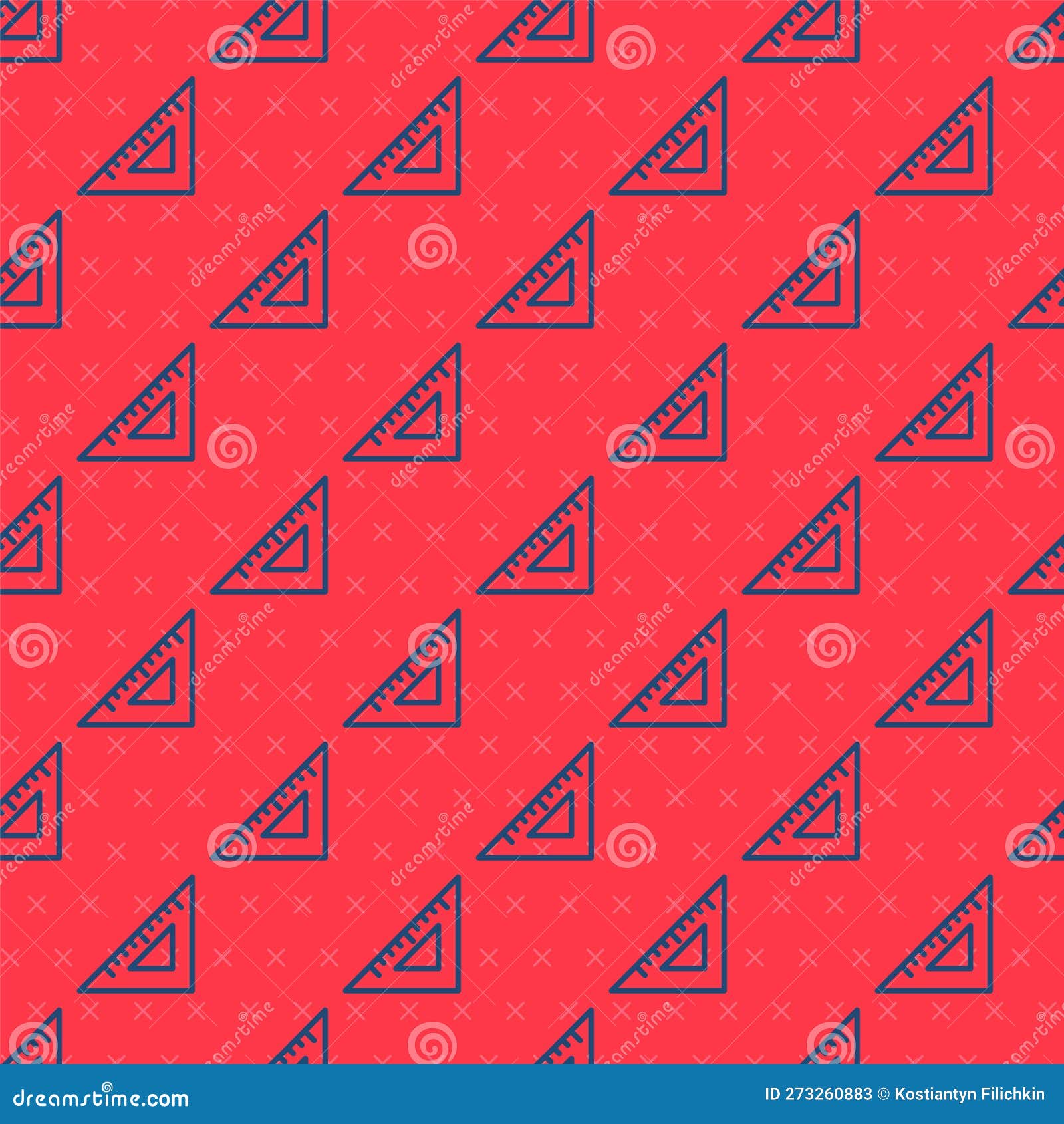 Blue Line Triangular Ruler Icon Isolated Seamless Pattern on Red ...