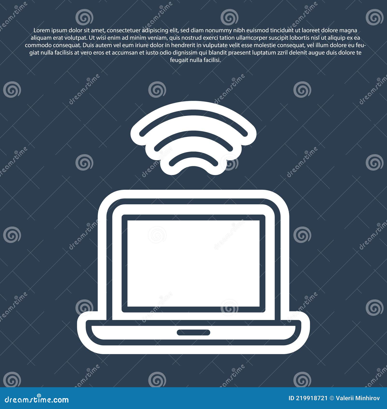 Blue Line Wireless Laptop Icon Isolated on Blue Background. Internet of ...