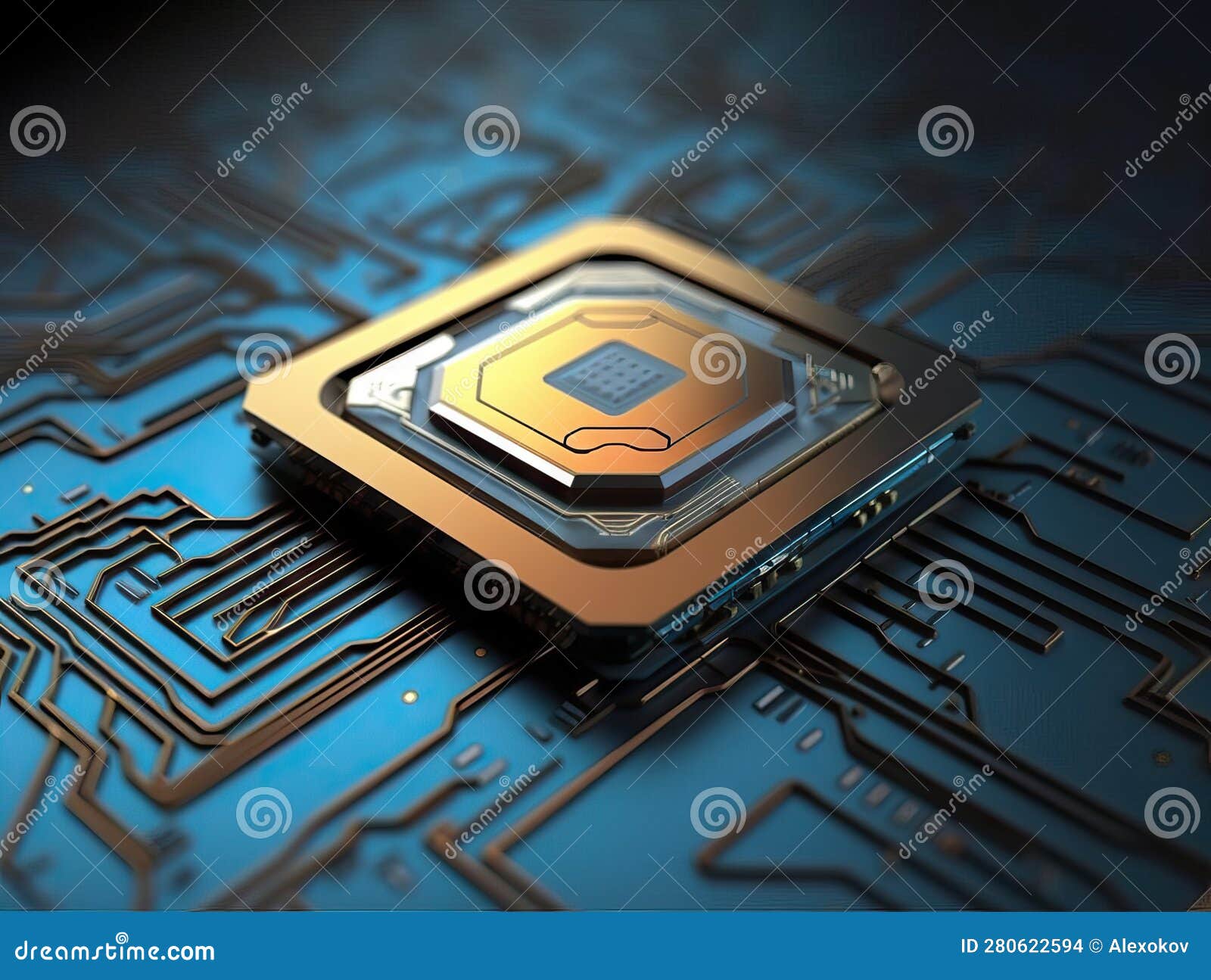 Blue-Lined Electrical Chip in the Style of Technological Marvels ...