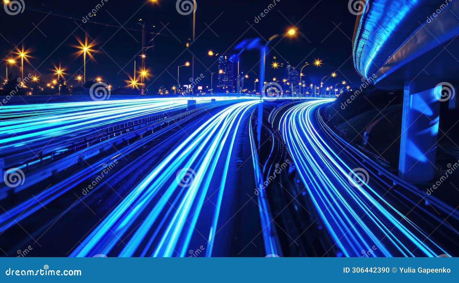 Blue Lines Stretch Out from the Road with High Speed Lights Stock Photo ...