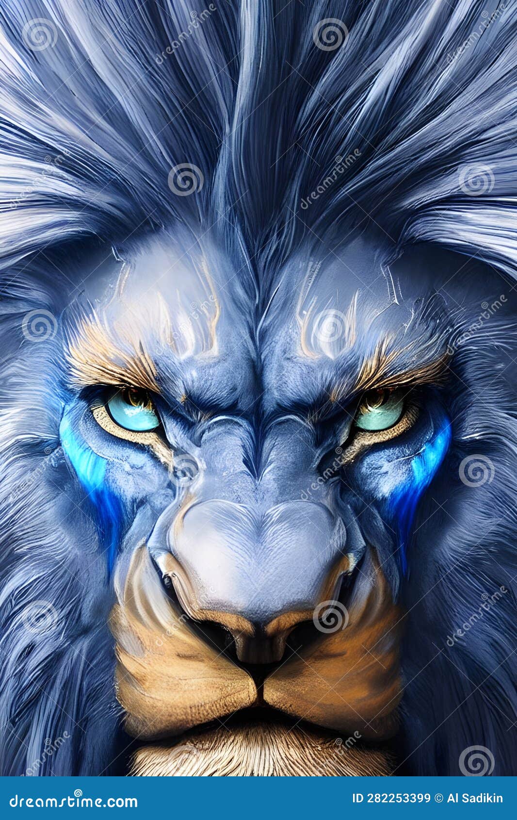 The Blue Lion is Angry, the Big Lion is Strong Stock Illustration ...