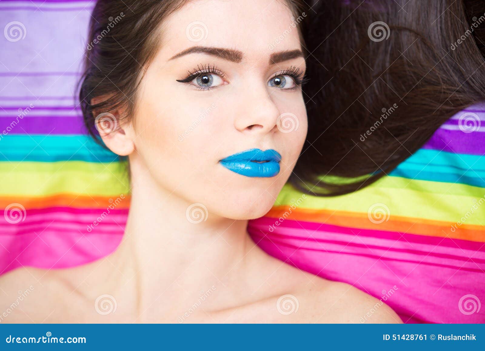 Blue lipstick stock image. Image of female, face, glamour - 51428761