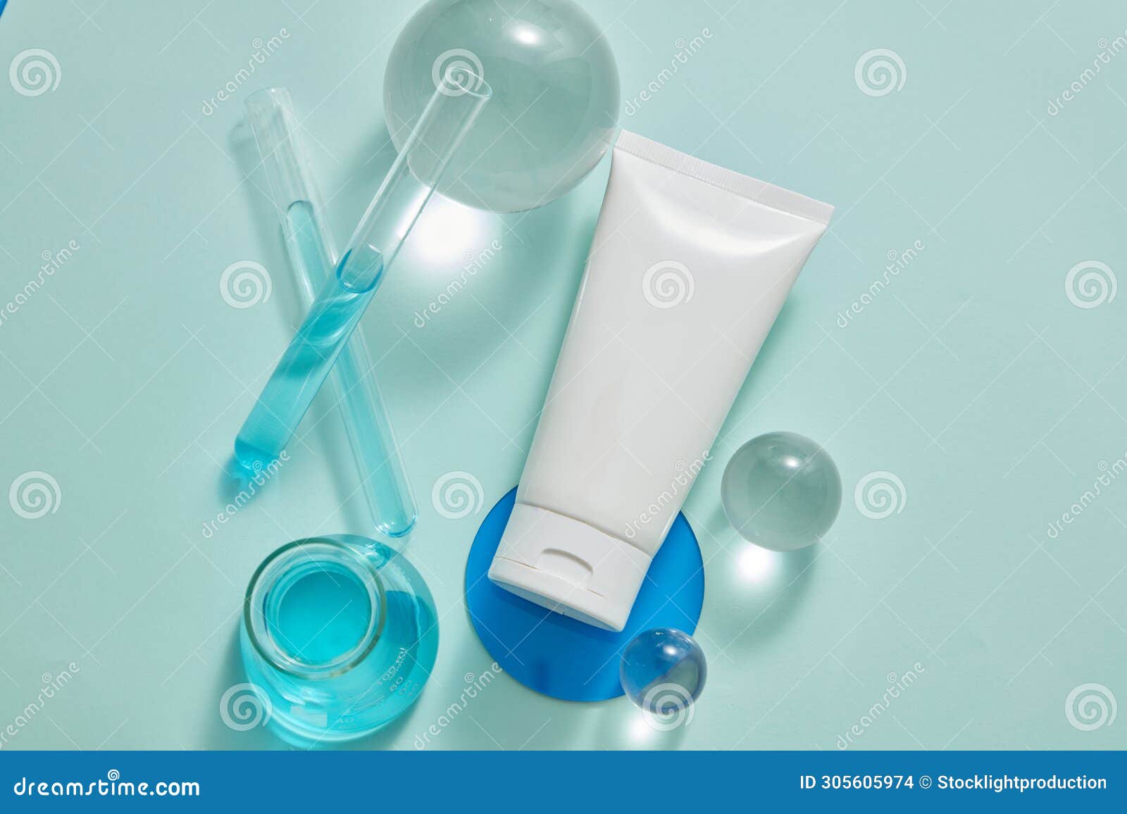 Blue Liquid is Contained Inside an Erlenmeyer Flask and Test Tubes ...