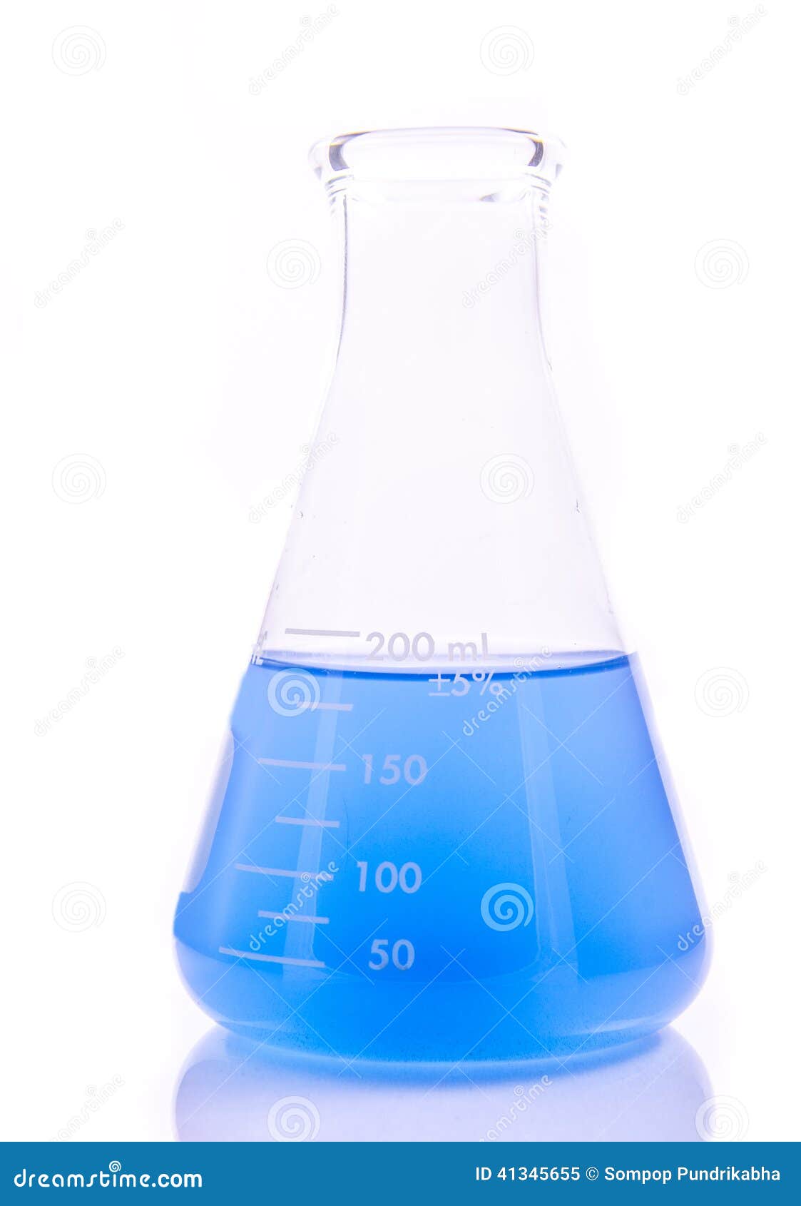 A Blue Liquid in an Erlenmeyer Flask Isolated Background. Stock Image ...