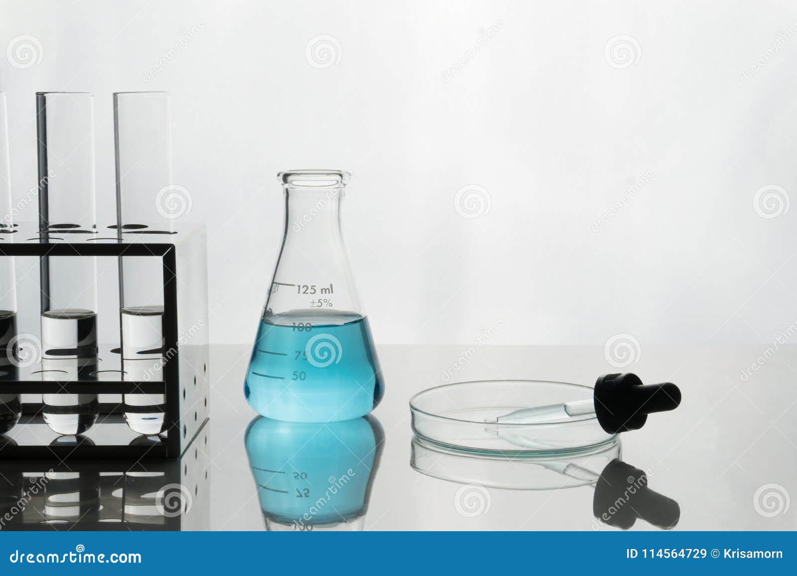 Blue Liquid in Flask and Laboratory Glassware Stock Image - Image of ...