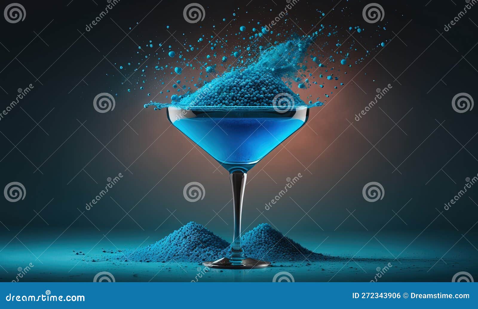 A Blue Liquid in a Martini Glass Filled with Blue Powder Stock ...