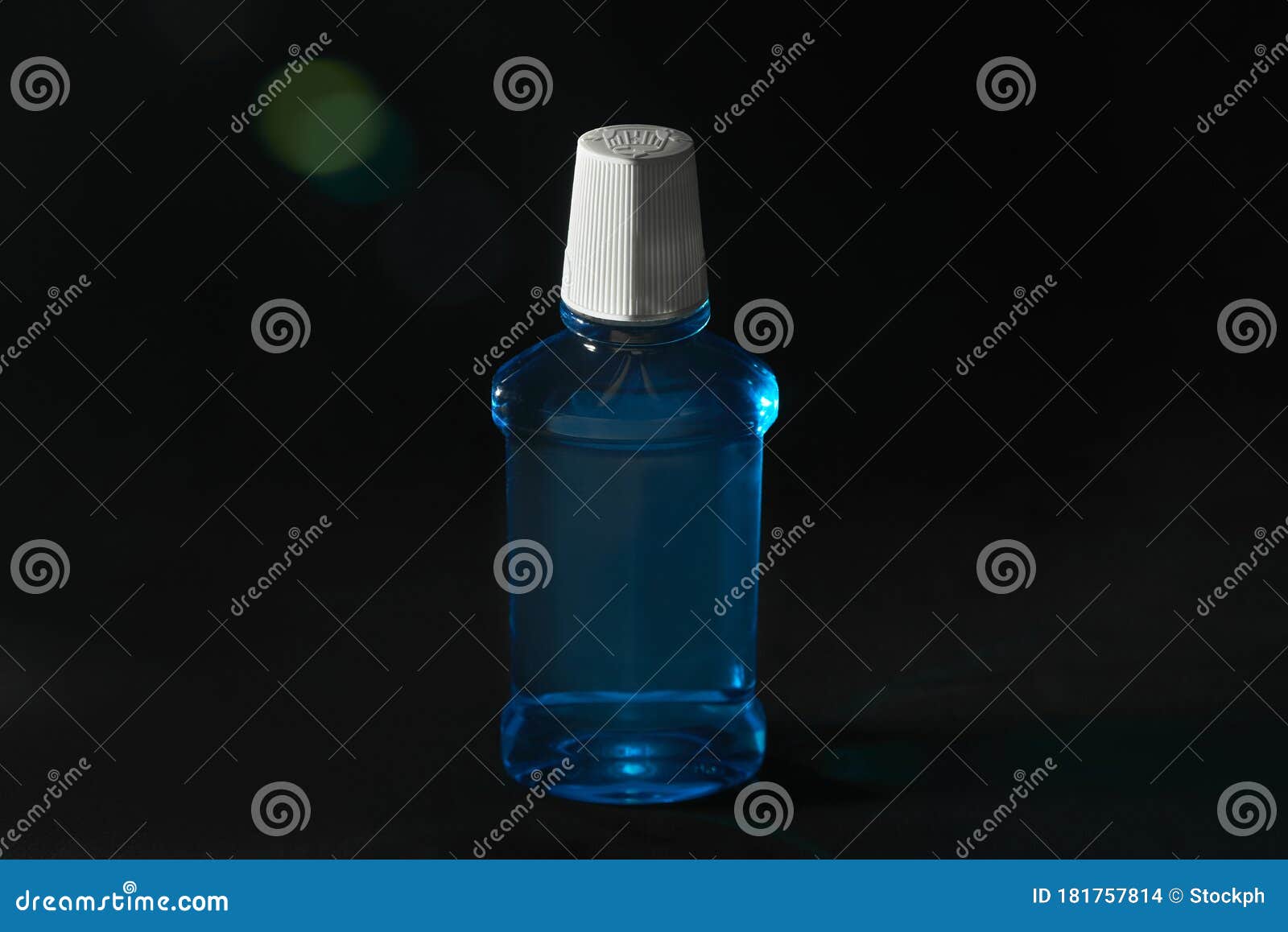 Blue liquid. mouthwash stock photo. Image of treatment - 181757814