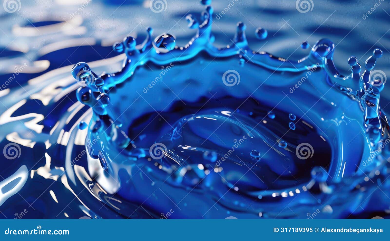 Blue Liquid Splash with Dynamic Droplets on a Blue Background Stock ...