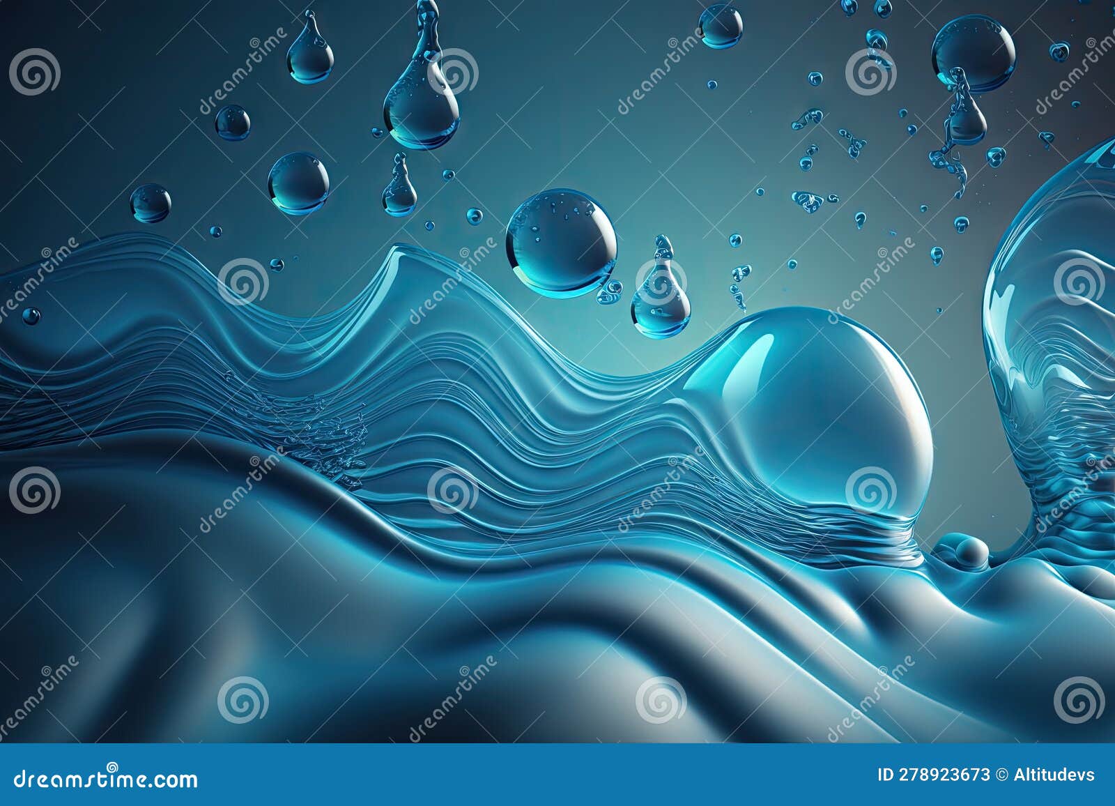 Blue Liquid Wave Background with Floating Objects and Light Reflections ...