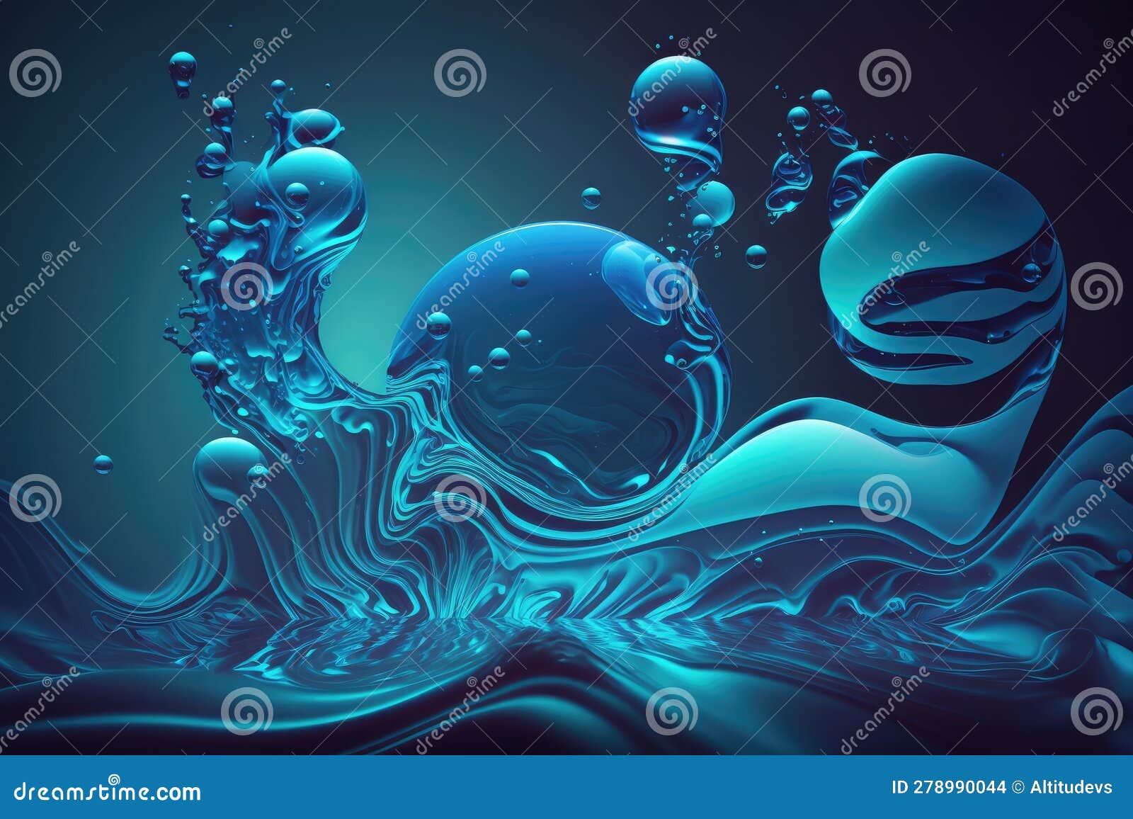 Blue Liquid Wave Background with Floating Objects and Light Reflections ...