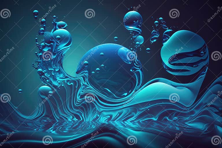 Blue Liquid Wave Background with Floating Objects and Light Reflections ...
