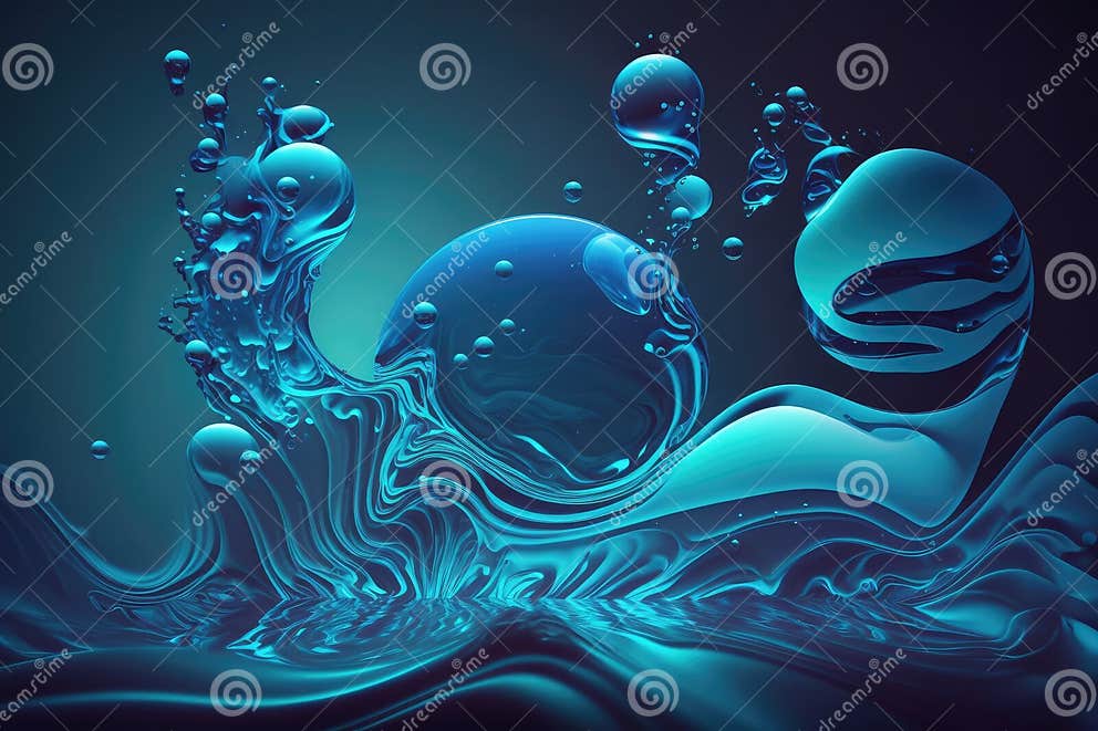 Blue Liquid Wave Background with Floating Objects and Light Reflections ...
