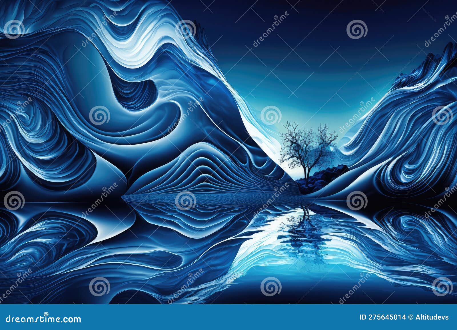 Blue Liquid Wave Background with Reflection of Natural Landscape, Such ...