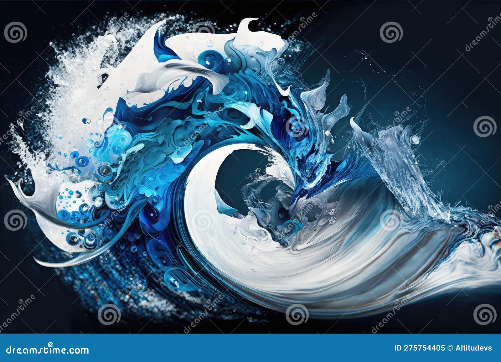 Blue Liquid Wave with White Abstract Shapes and Patterns in Motion ...