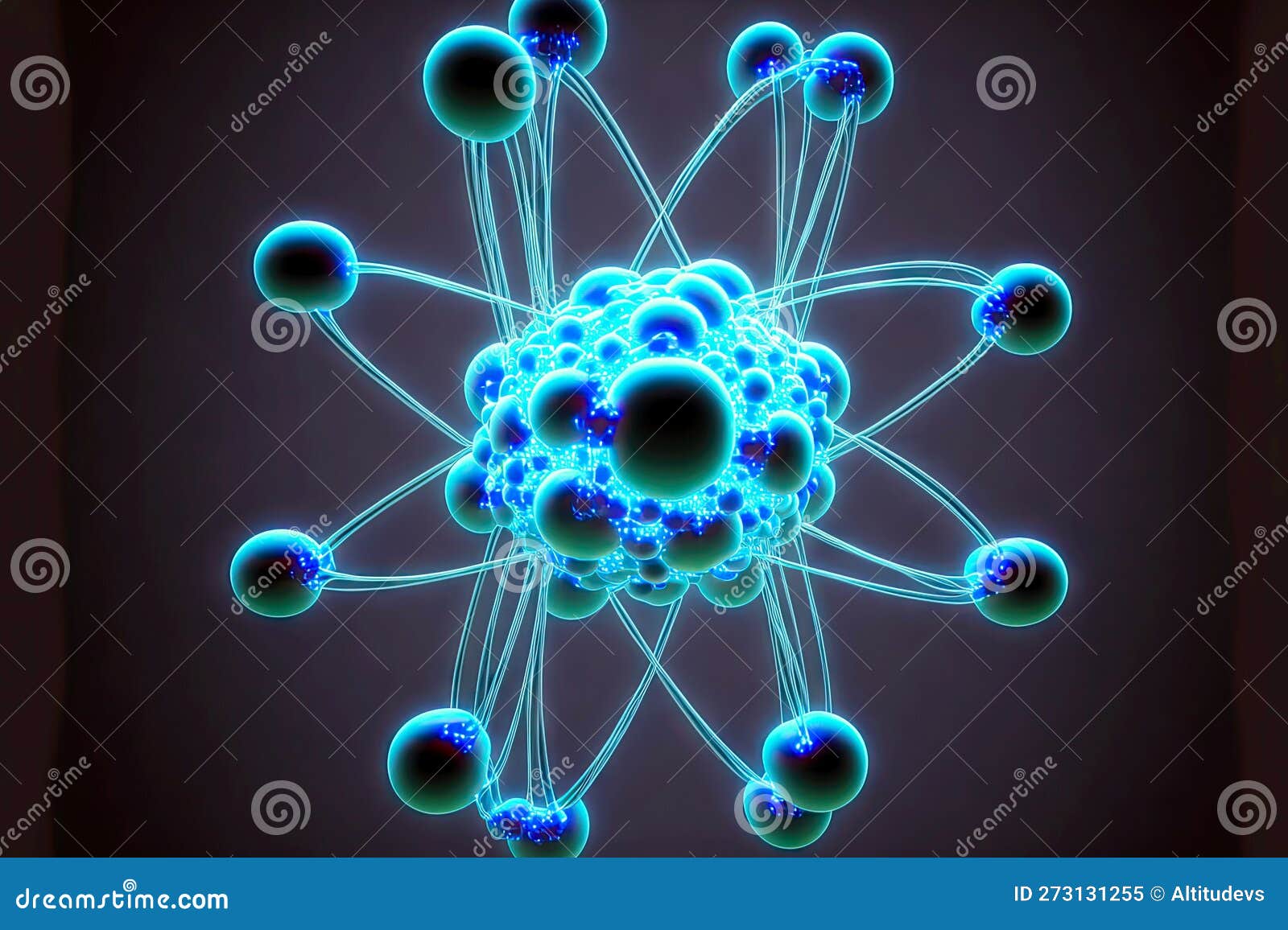 Blue-lit Atom Orbit with Particles on Dark Background Stock ...