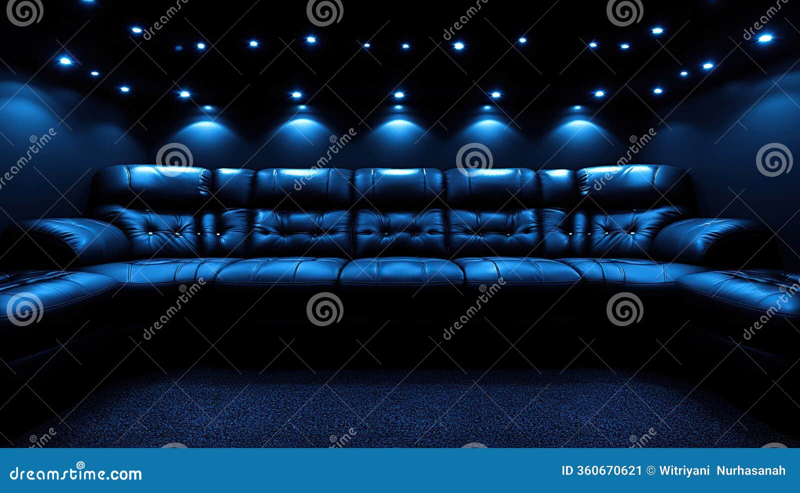 Blue-lit Home Theater, Curved Sofa, Starry Ceiling, Relaxing Stock ...