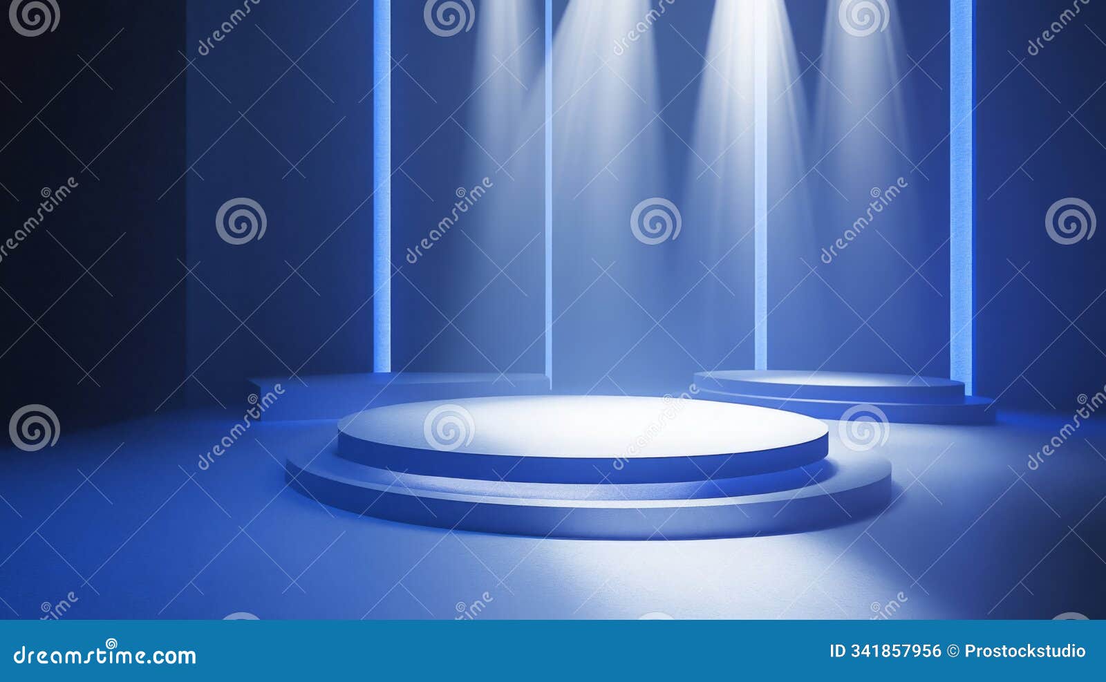 Blue-lit Stage Featuring Spotlight Effects in an Empty Performance ...