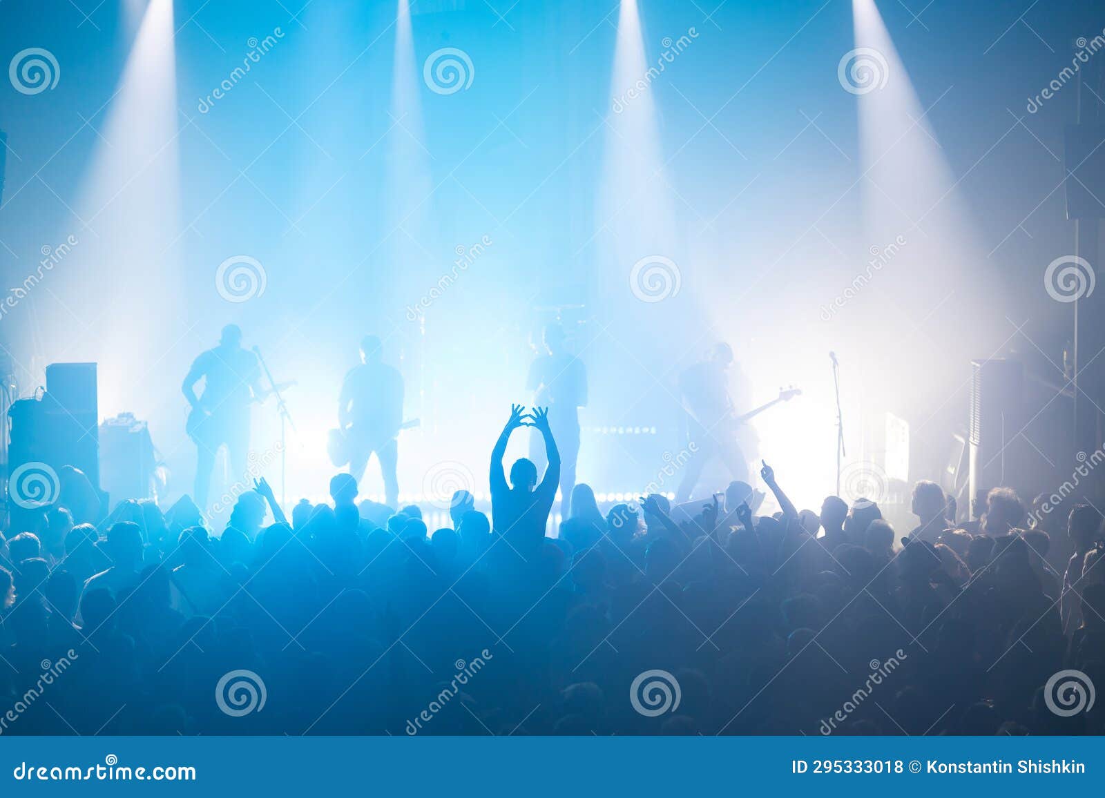 Blue-lit Stage with Silhouetted Crowd - Rock Music Concert Editorial ...