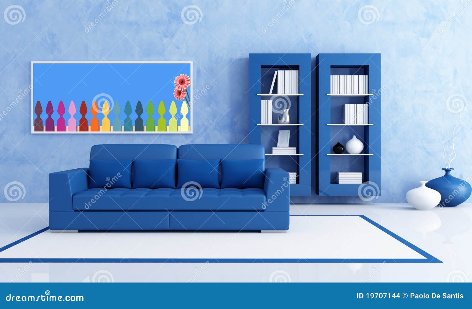 Blue living room stock illustration. Illustration of creative - 19707144