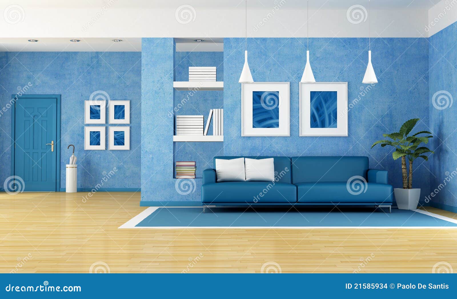 Blue living room stock illustration. Illustration of shelves - 21585934