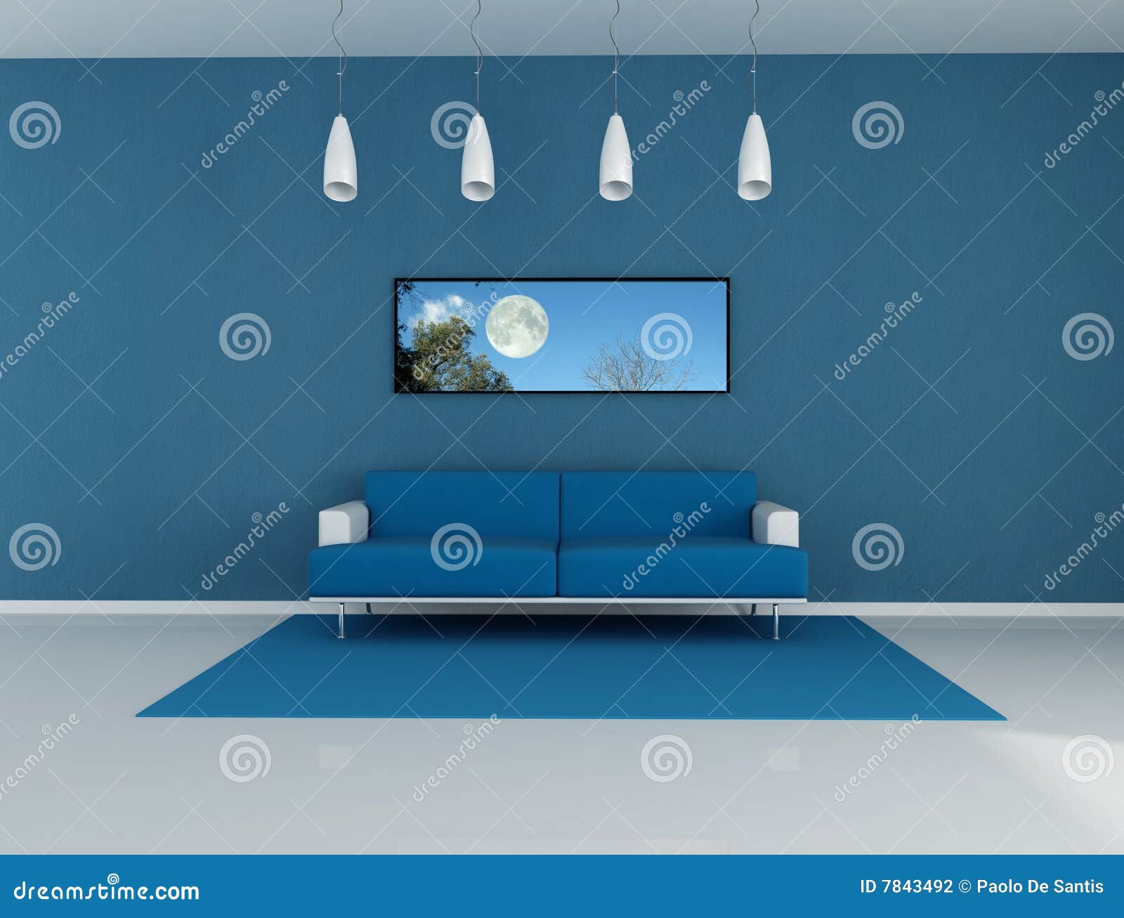 Blue living room stock illustration. Illustration of contemporary - 7843492