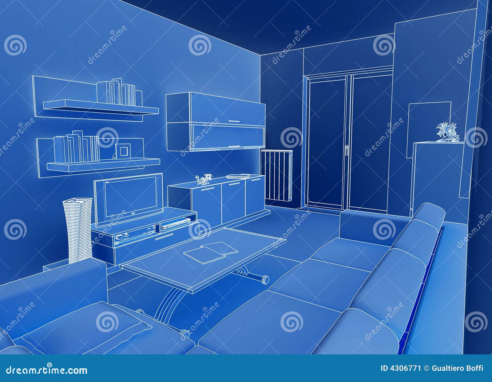 Blue livingroom stock illustration. Illustration of living - 4306771