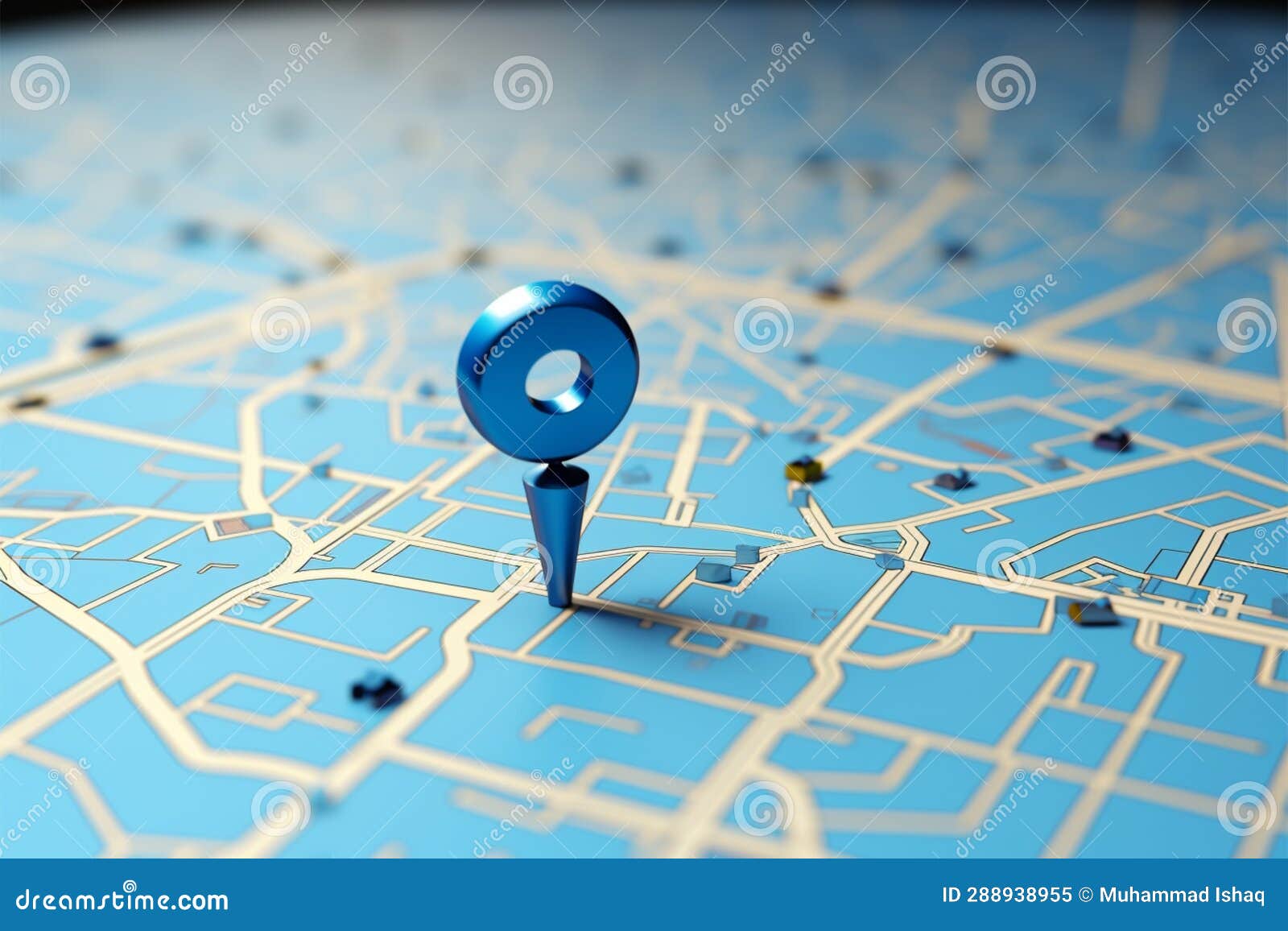 Blue Location Point on Map with Copy Space, Presented in 3D Stock ...