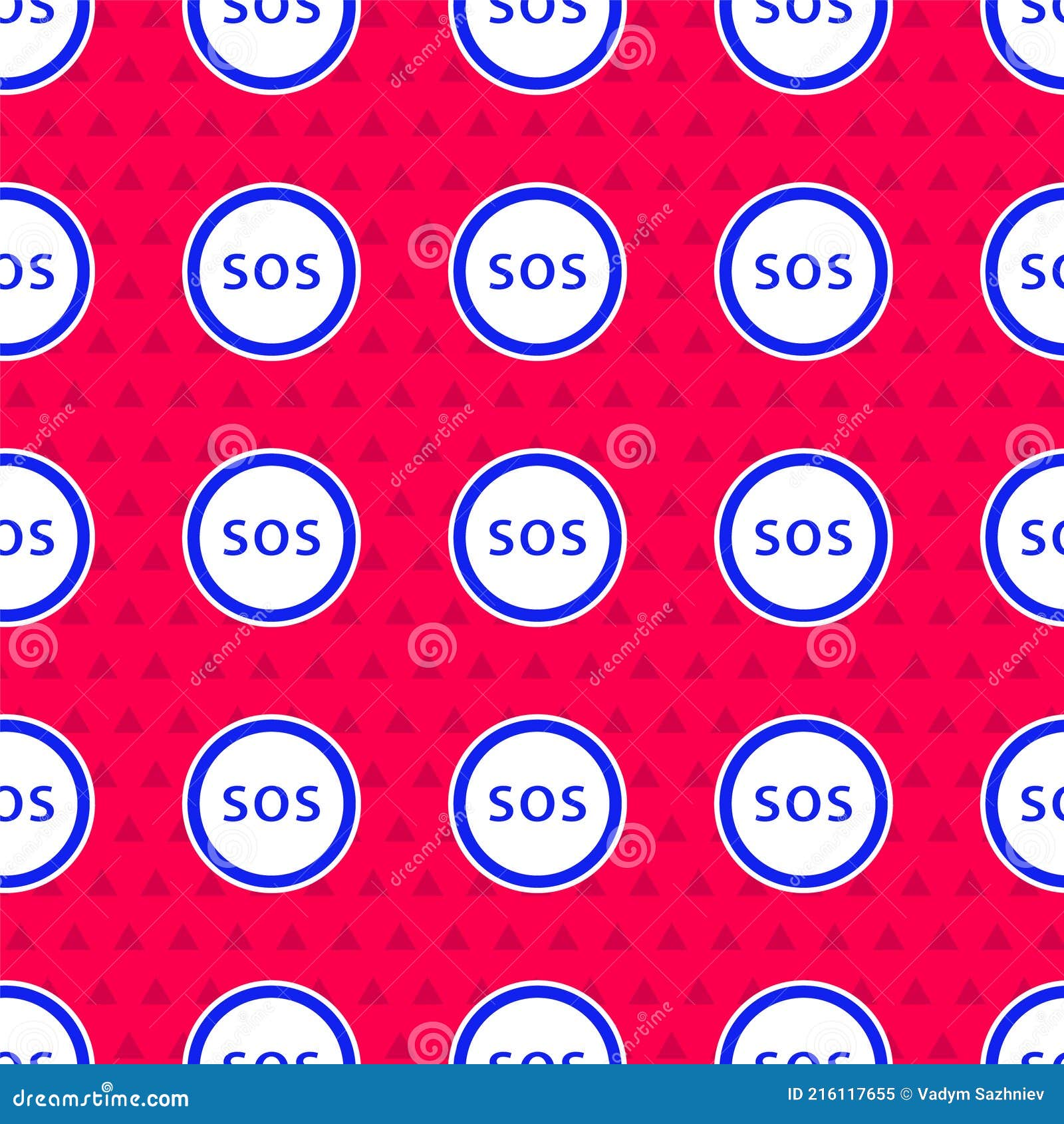 Blue Location with SOS Icon Isolated Seamless Pattern on Red Background ...