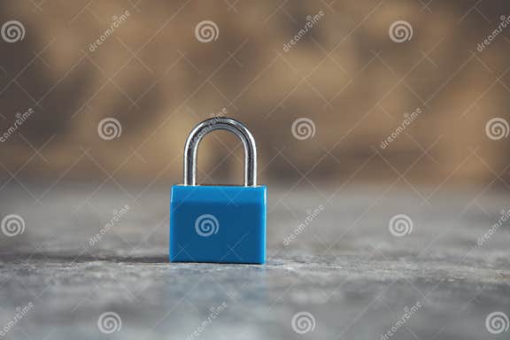 Blue Lock on the Grey Background Stock Photo - Image of protection ...