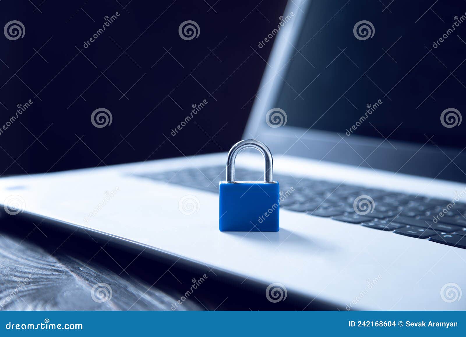 Blue Lock on the Laptop on the Desk. Stock Photo - Image of keyboard ...